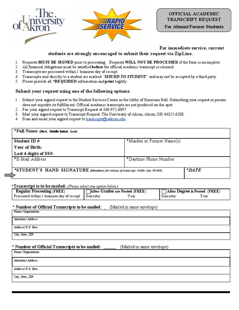Official Transcript Request Form | PDF | Post Office Box | Cyberspace