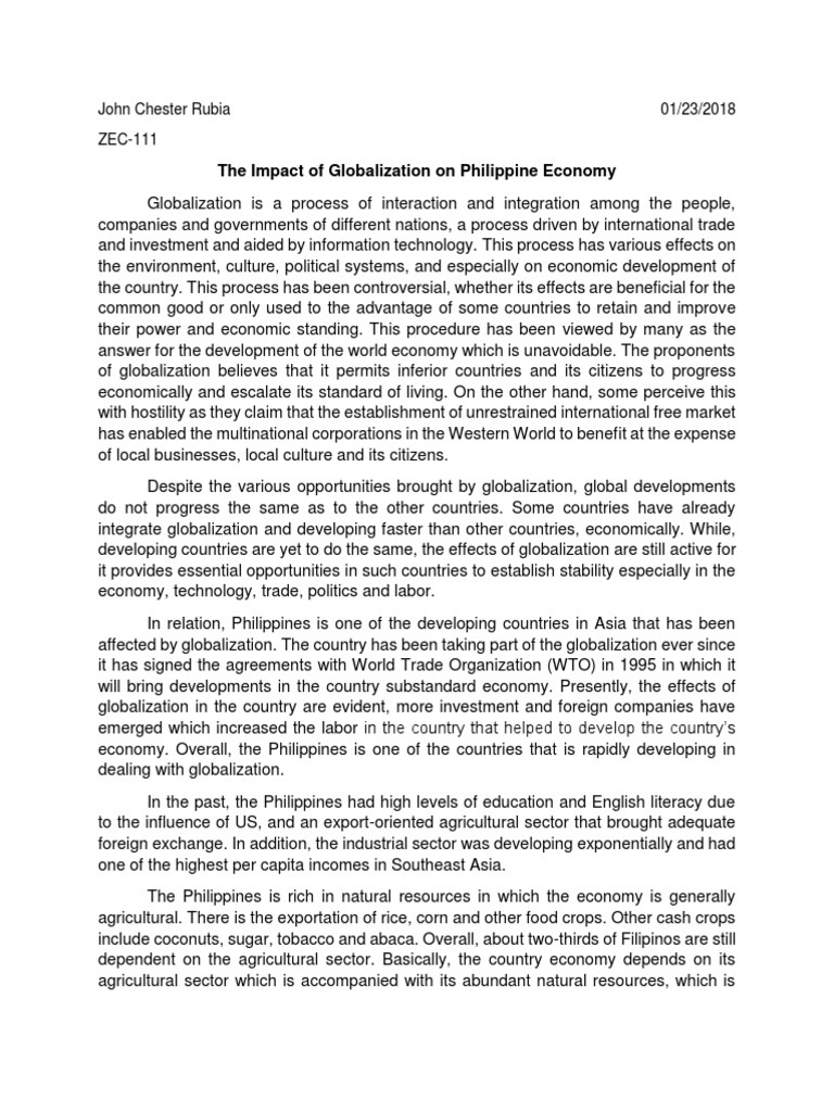 Globalization's Impact on Philippine Economy | PDF | Philippines ...