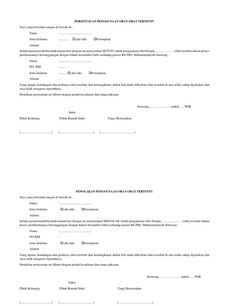 Informed Consent Persetujuan Penggunaan Obat | PDF