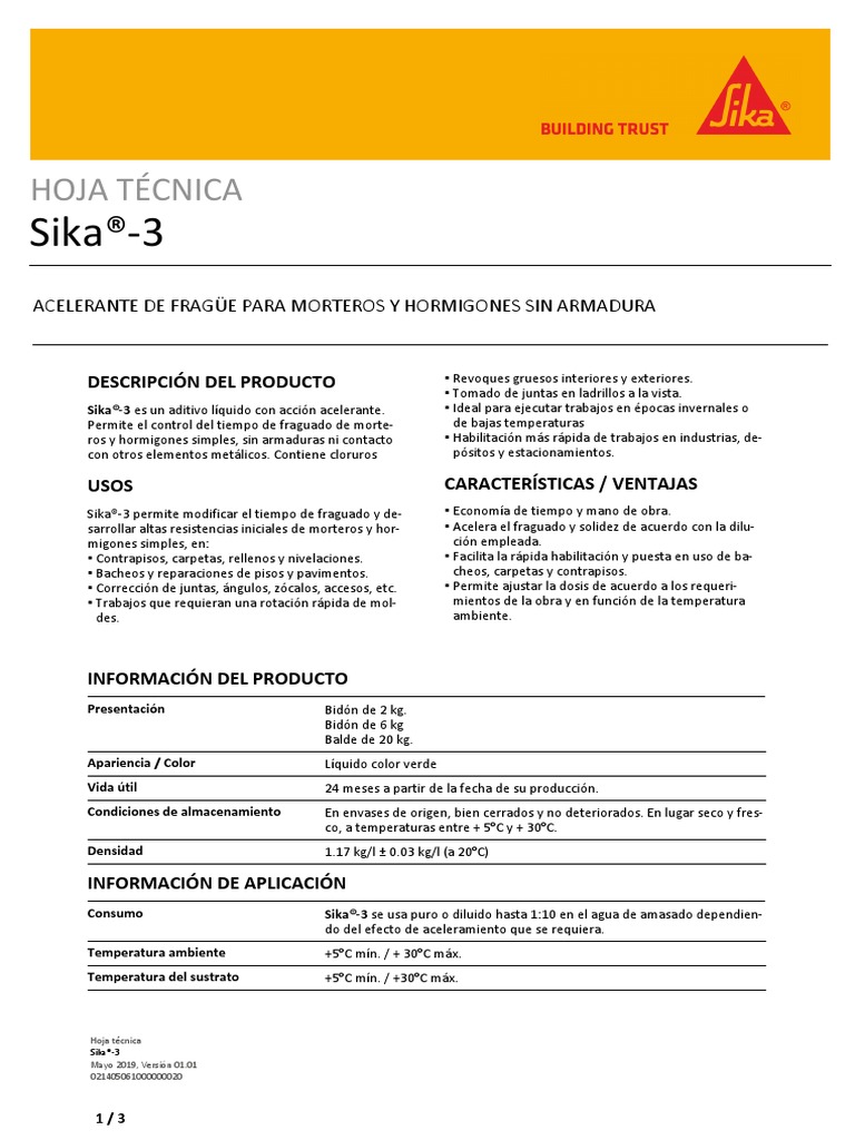 Sika 3 | PDF | Hormigón | Materiales