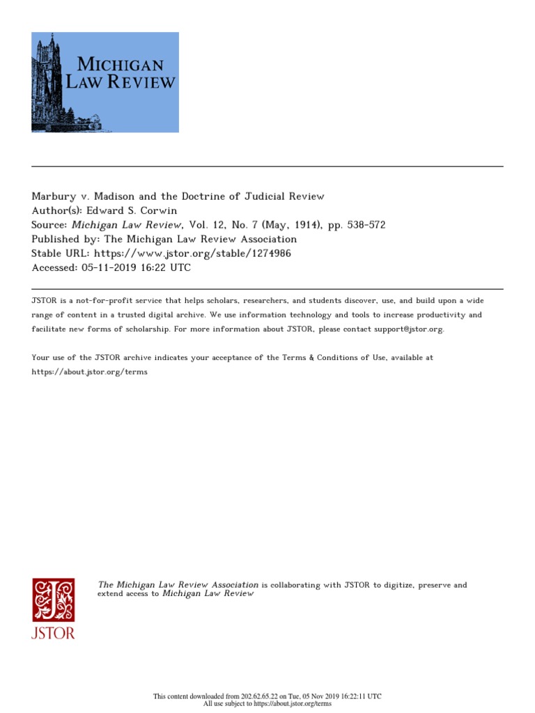 Marbury V Madison Case Review PDF | PDF | Article Three Of The United ...