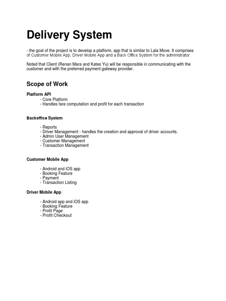 Delivery System Proposal | PDF