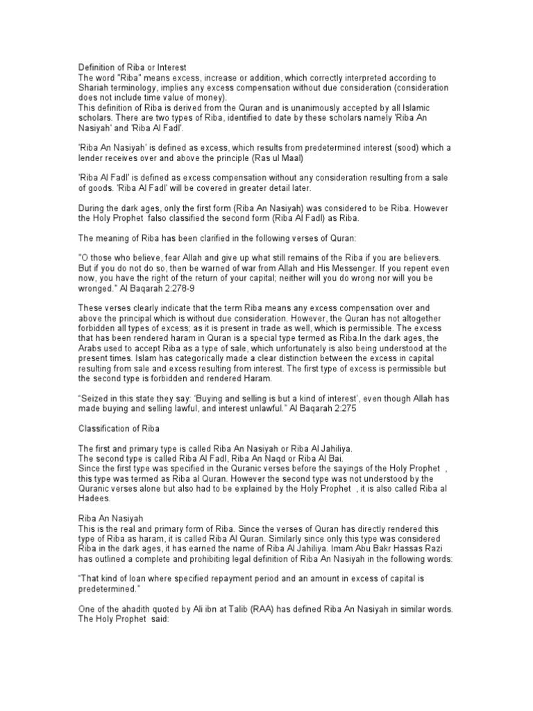 Riba and Its Types | PDF | Hadith | Quran