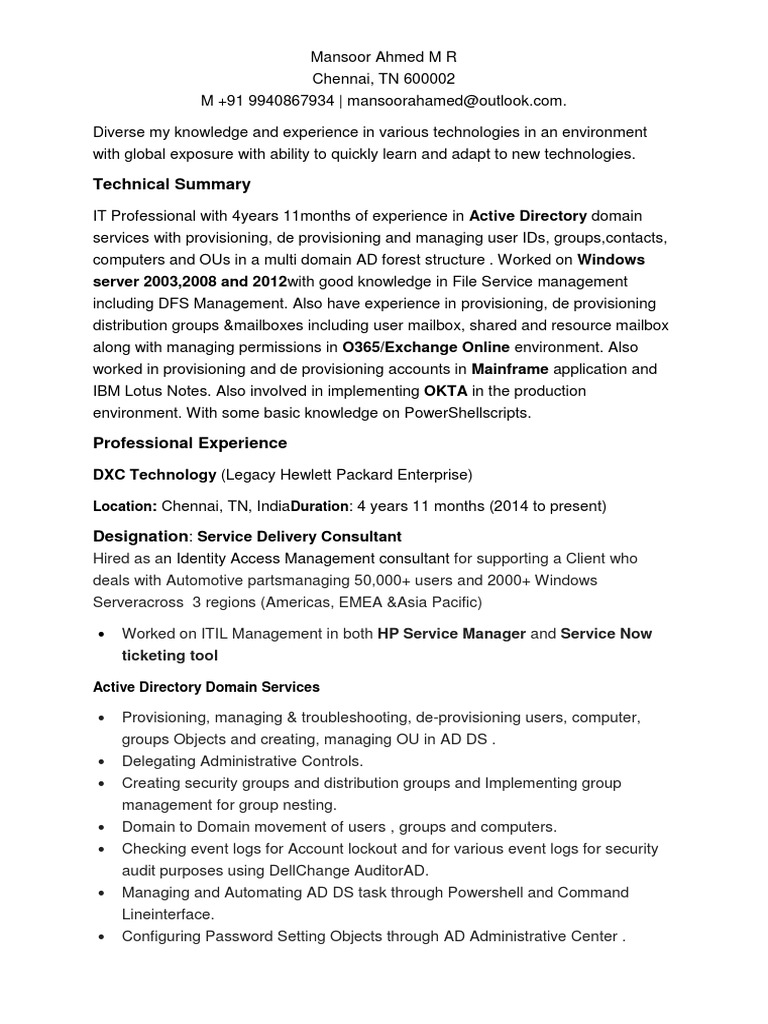 Resume 1 | PDF | Active Directory | User (Computing)