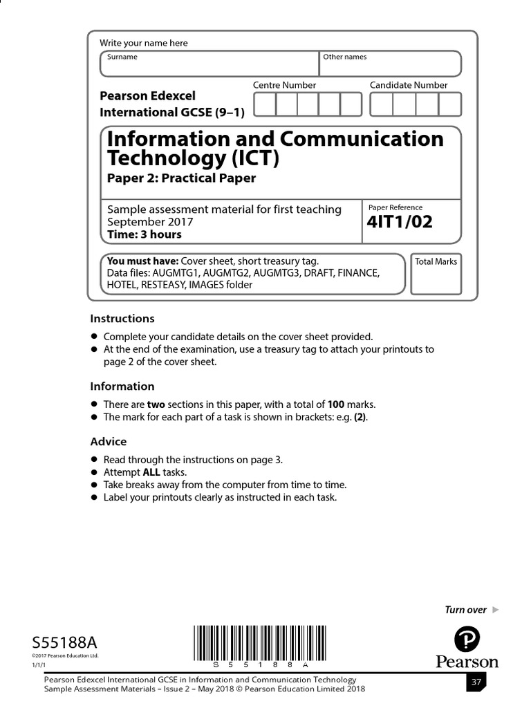 ICT Paper 2 Sample Paper (9-1) | Worksheet | Spreadsheet