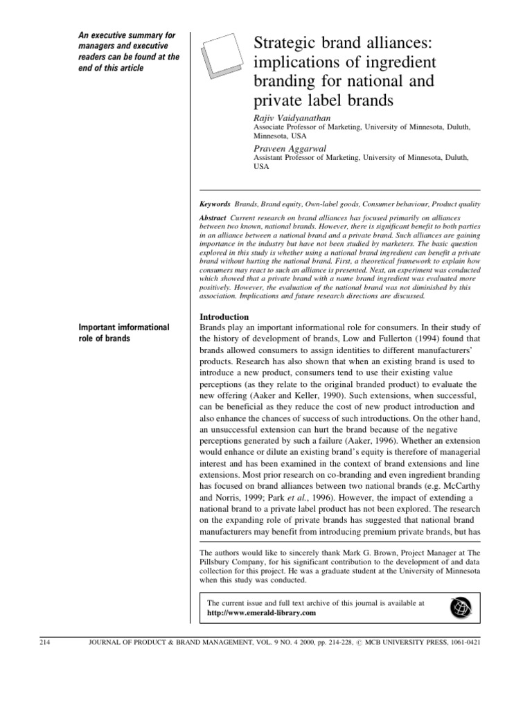 Strategic Brand Alliances: Implications of Ingredient Branding For ...