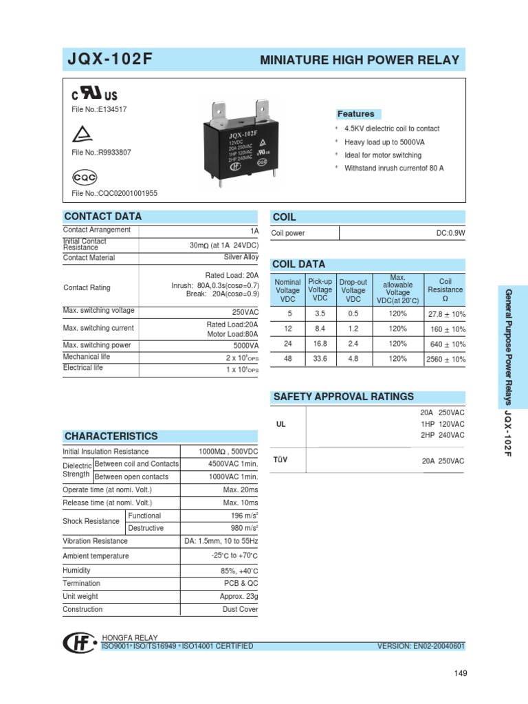 Datasheet Rele | PDF | Relay | Inductor