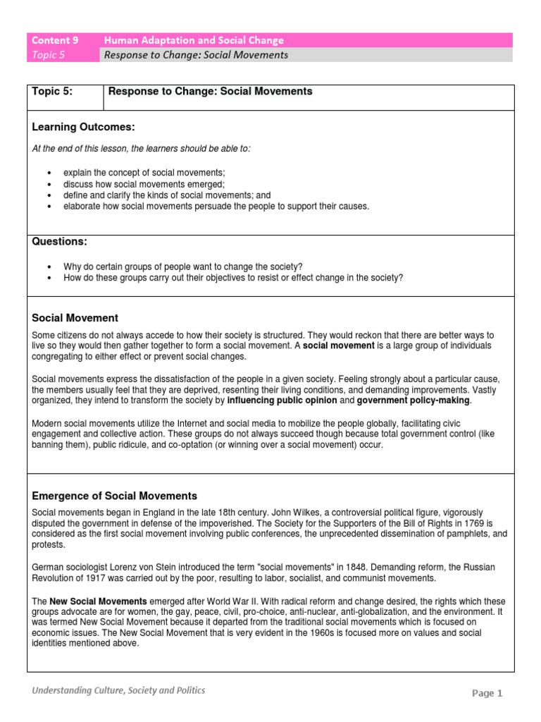 Topic 5 Response To Change Social Movements | PDF | Social Movements ...