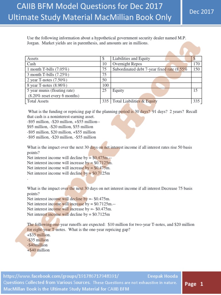 Model Ques Dec 2017 by Deepak - Hooda 2 PDF | PDF | Capital Requirement ...