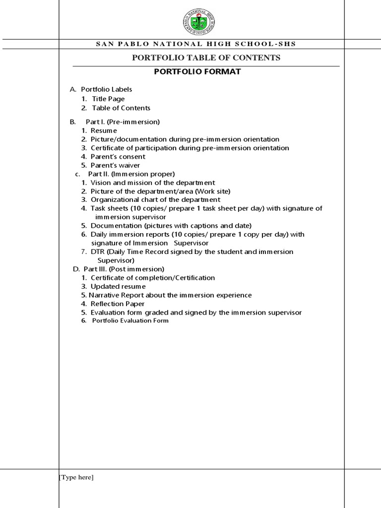 Work Immersion Portfolio Template and Forms | PDF | Teaching | Cognition