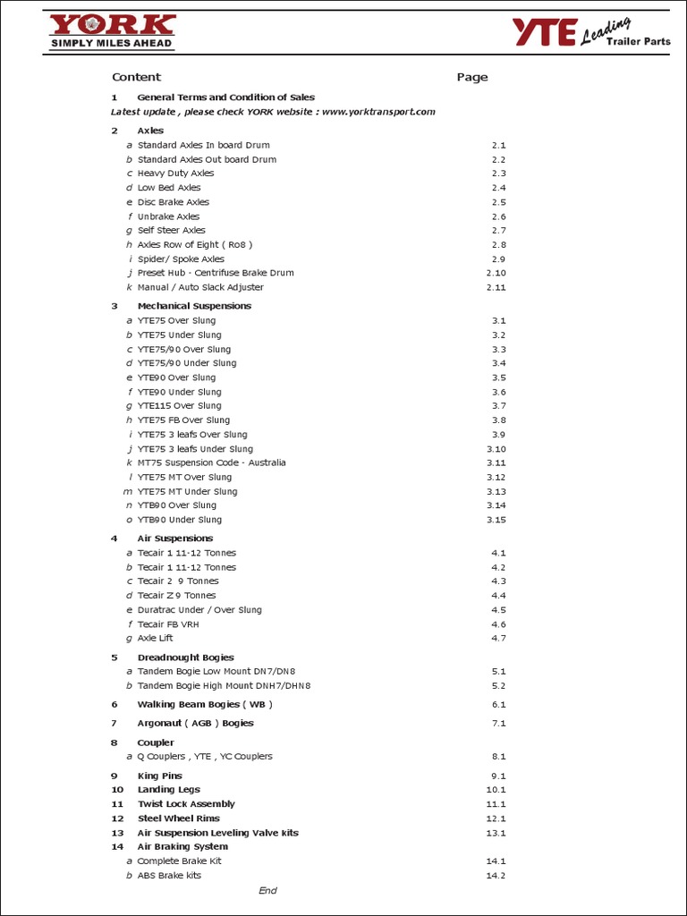 York Axle Parts Catalogue Overview | PDF | Breach Of Contract | Sales