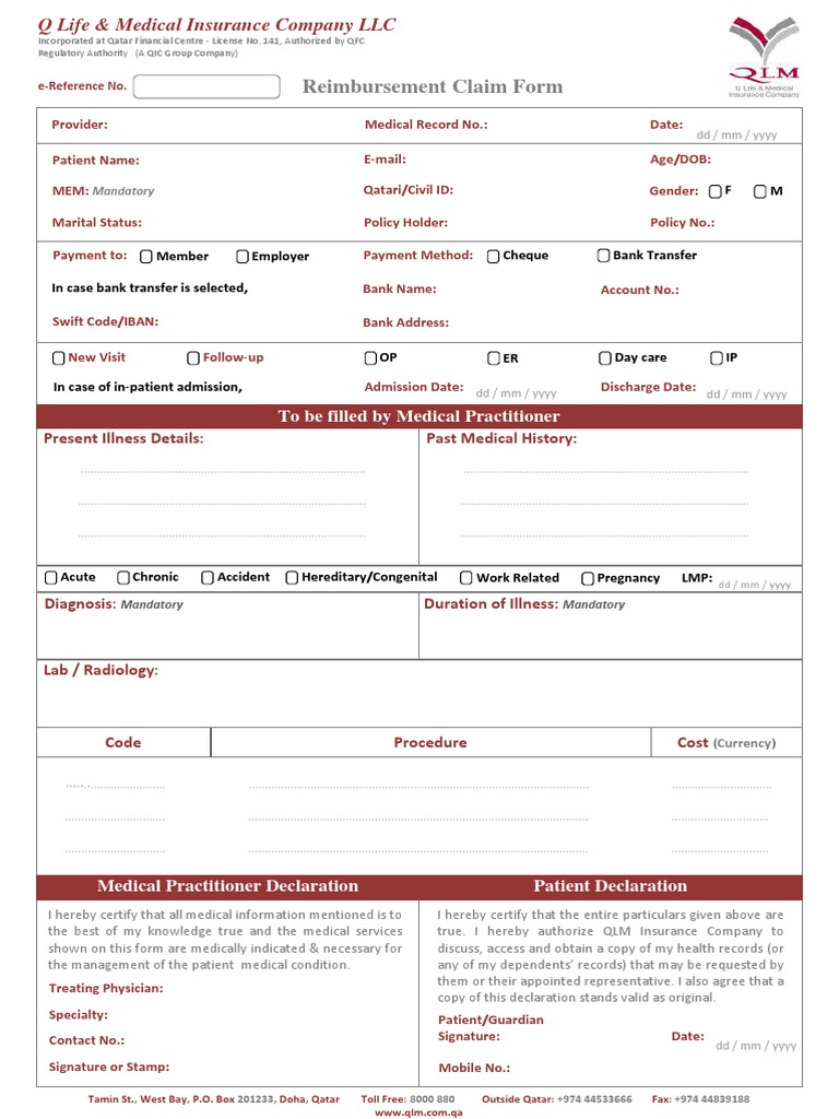 QLM Reimbursement Claim Form | PDF | Patient | Health Care