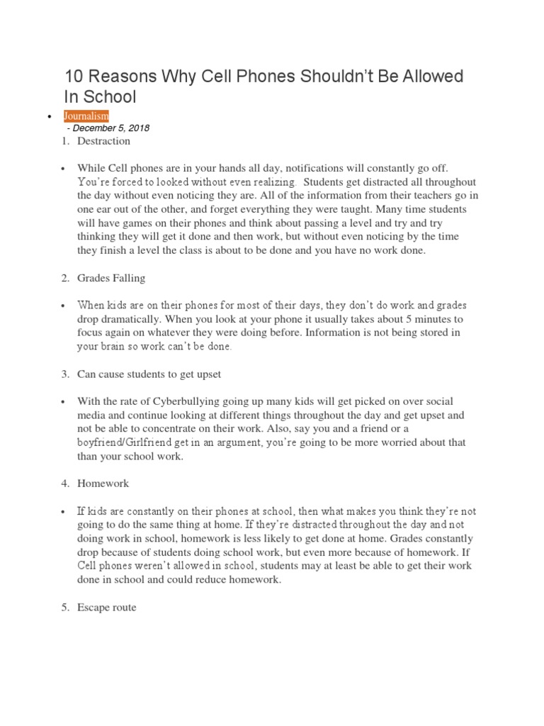 10 Reasons Why Cell Phones Shouldn | Download Free PDF | Bullying ...