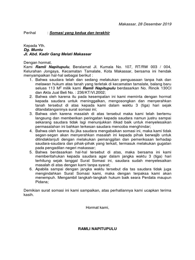 Somasi Kedua untuk Dg. Muntu | PDF