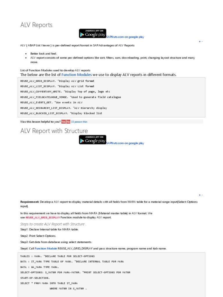 12 ALV Reports | Download Free PDF | Subroutine | Parameter (Computer Programming)