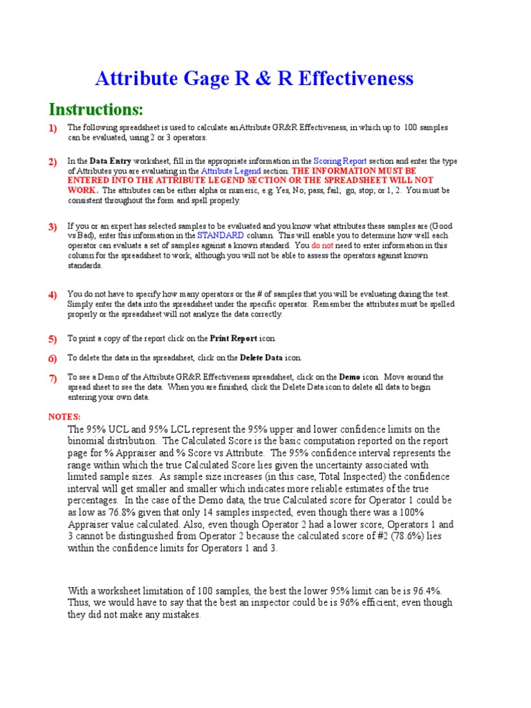 Attribute GR&R Format | PDF | Confidence Interval | Sample Size ...