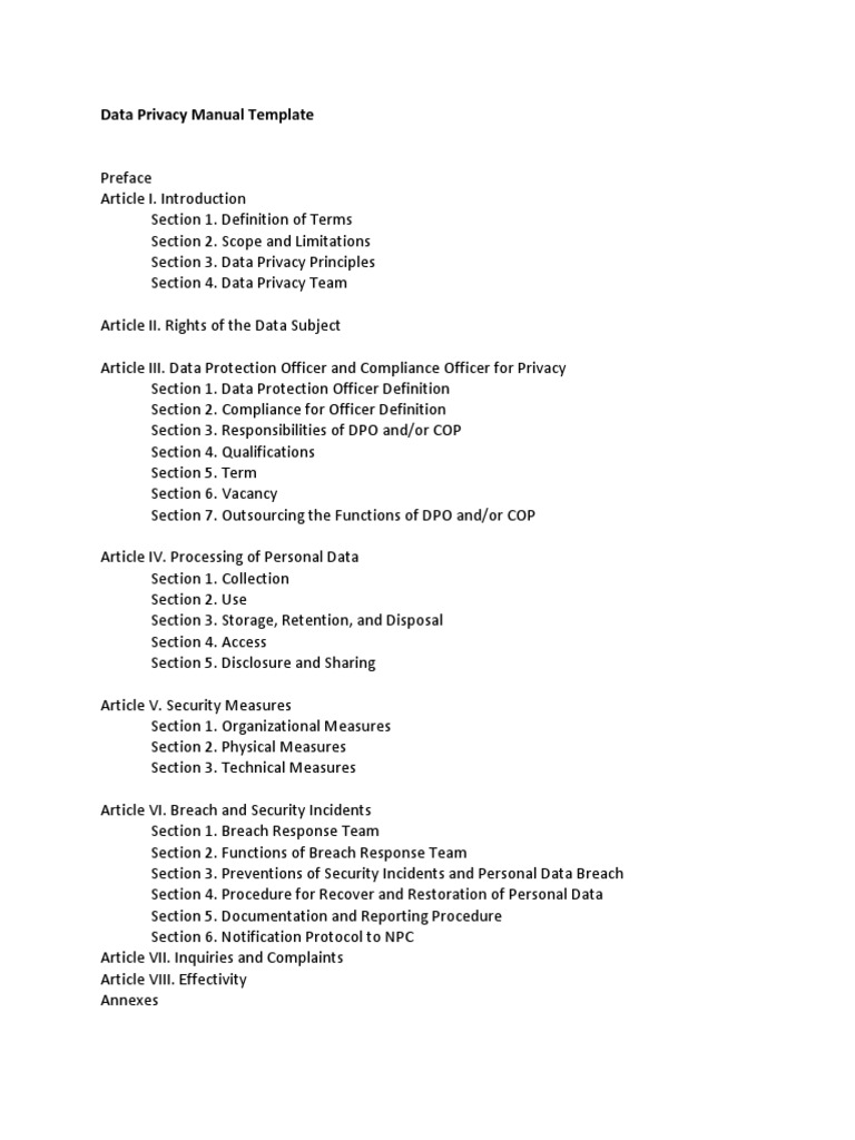 Data Privacy Manual Template Guide | PDF | Computers