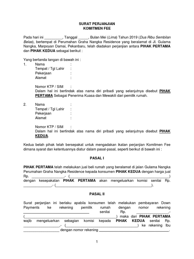 Surat Perjanjian Komitmen Fee | PDF
