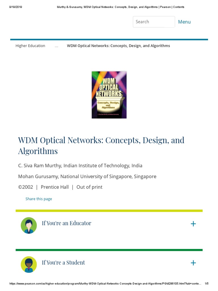 Murthy & Gurusamy, WDM Optical Networks - Concepts, Design, and Algorithms - Pearson - Contents ...