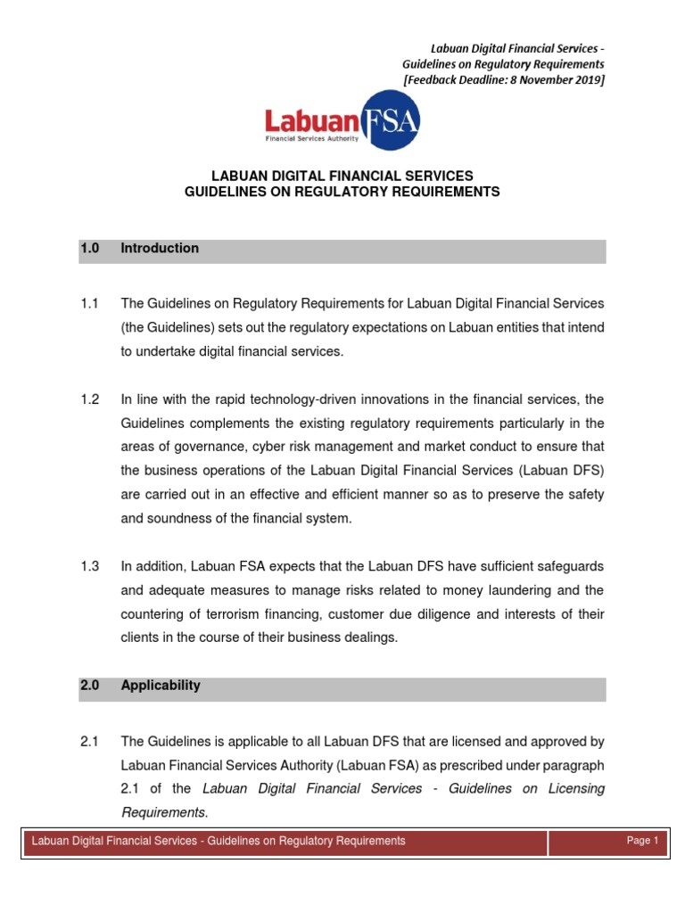 Labuan DFS - Exposure Draft On Guidelines On Regulatory Requirements ...