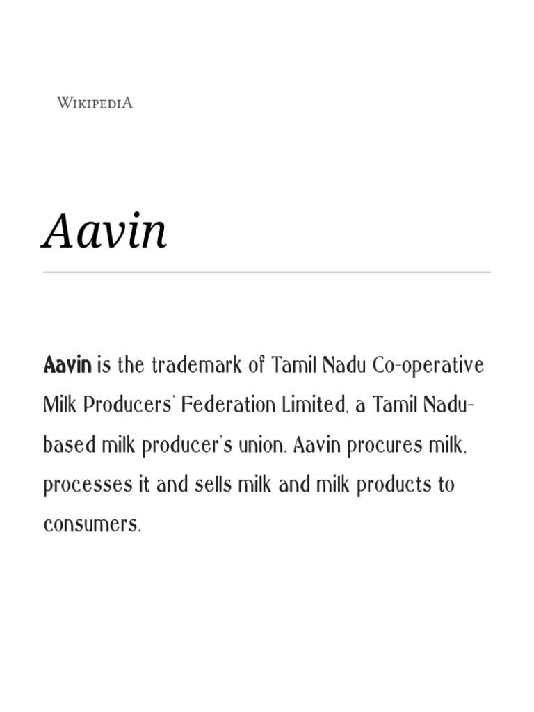 Aavin - Wikipedia PDF | PDF | Dairy | Dairy Products