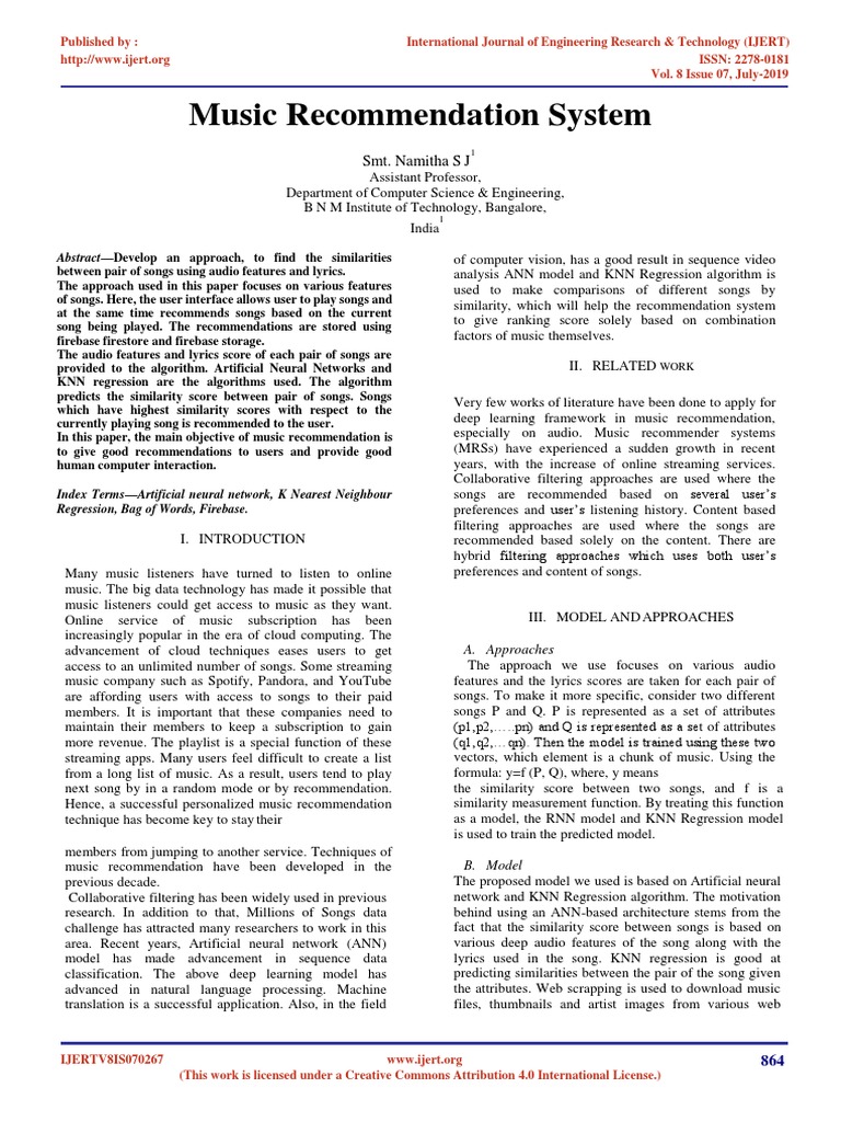 Music Recommendation System IJERTV8IS070267 PDF | PDF | Deep Learning ...