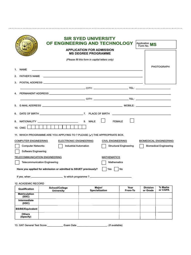 MS Application Form PDF | PDF | University And College Admission ...