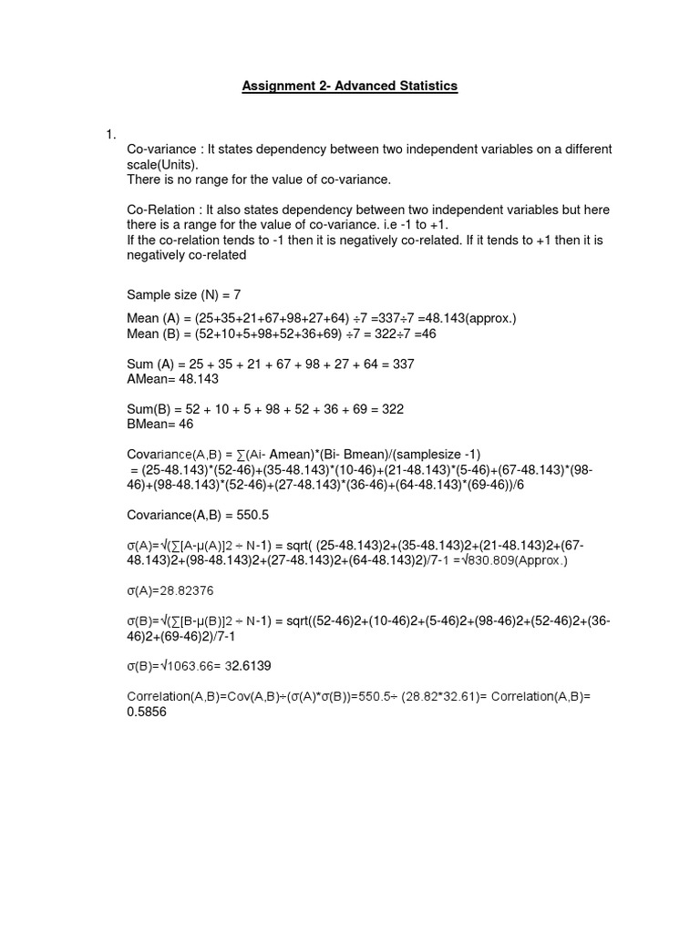 Assignment 2 - Advanced Statistics | PDF