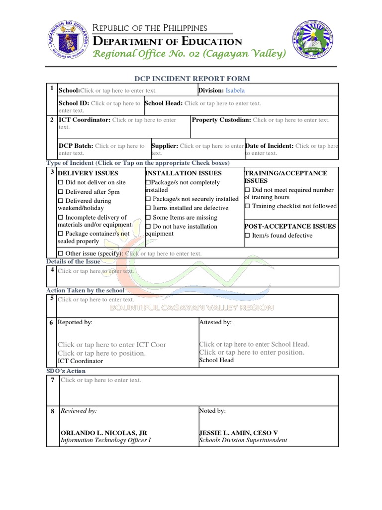 DCP Incident Report Template for Schools | PDF | Business