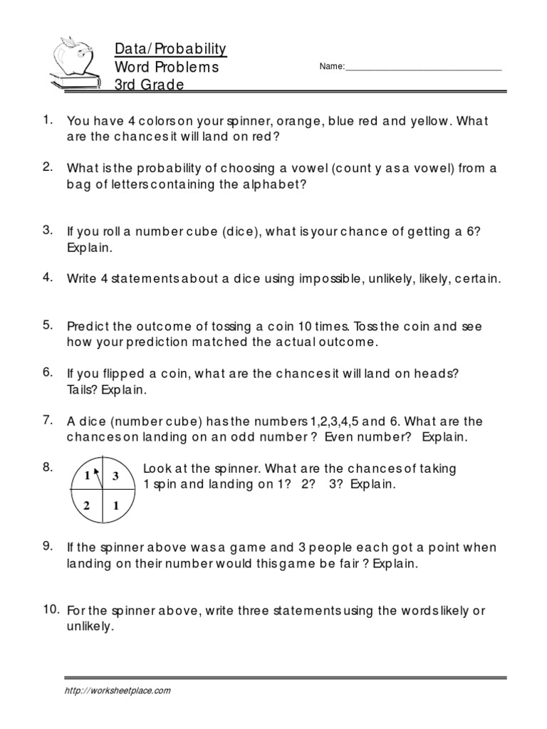 Probability Word Problems for Grade 3 | PDF