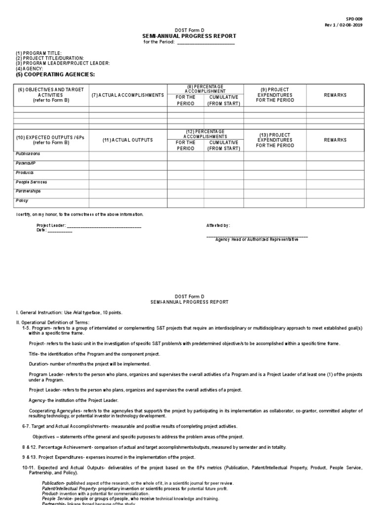 2019 Revised DOST-GIA Form D Semi Annual Progress Report | PDF ...