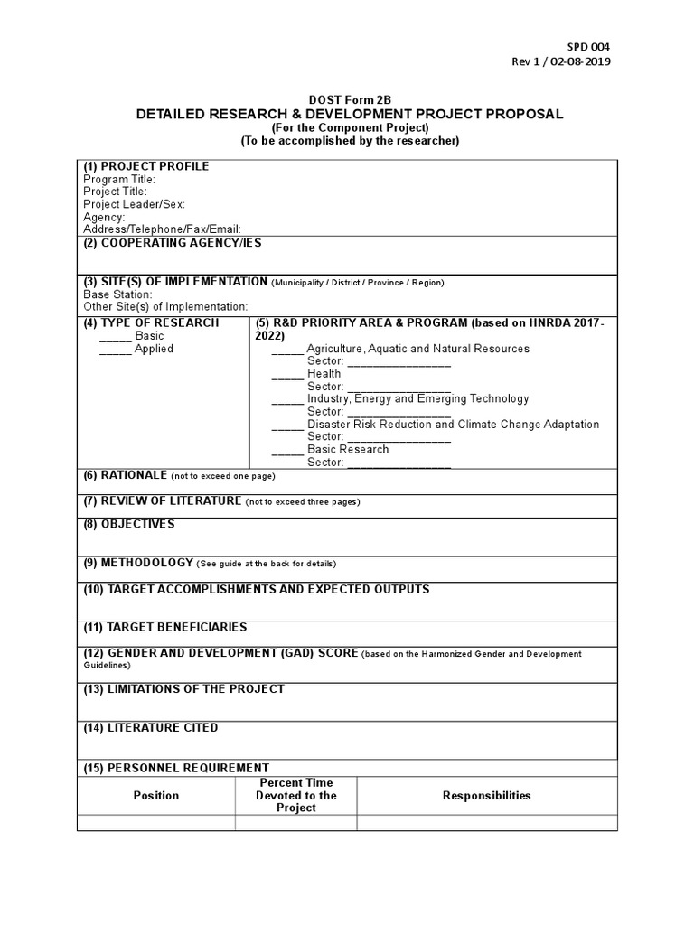 DOST Form 2B: R&D Project Proposal Guide | PDF | Science | Agriculture