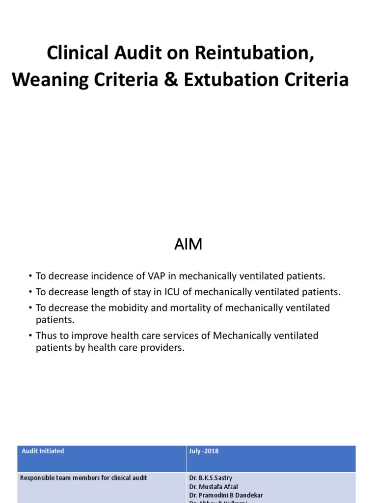 Clinical Audit on Reintubation & Extubation | PDF | Intensive Care Unit ...