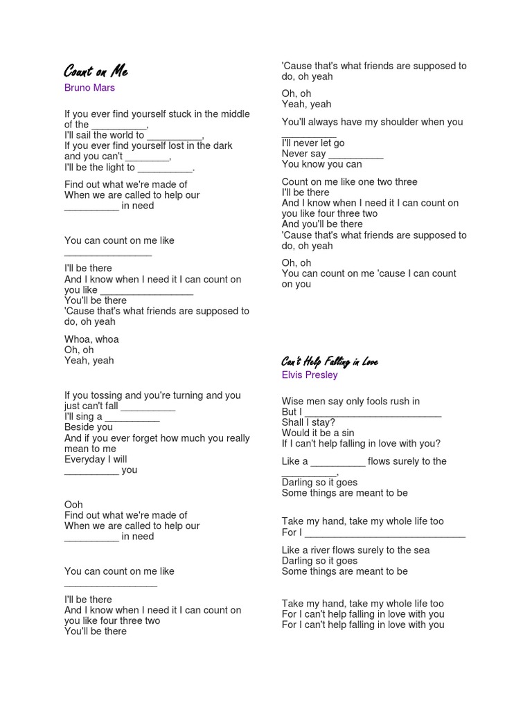 Count On Me Lyrics - With Missing Words | PDF