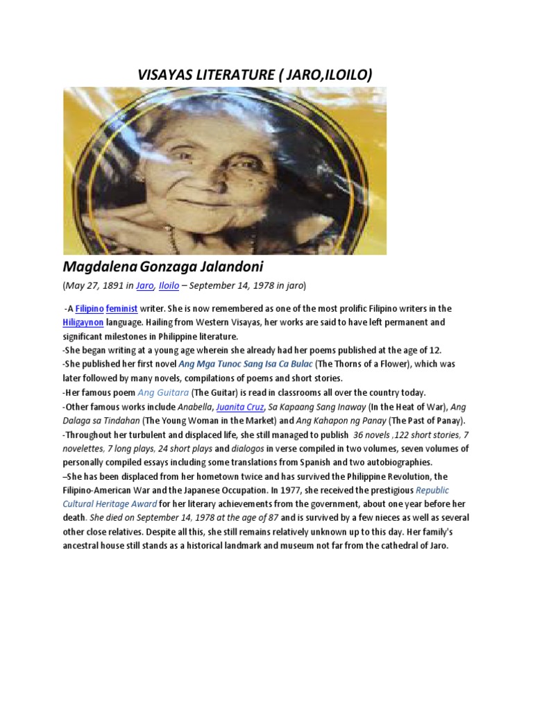 Magdalena Gonzaga Jalandoni: A Prolific Visayan Writer from Jaro ...