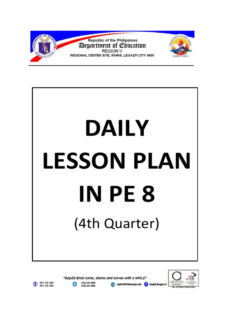 Grade 8 PE Daily Lesson Plan Q4 | PDF | Physical Fitness | Lesson Plan