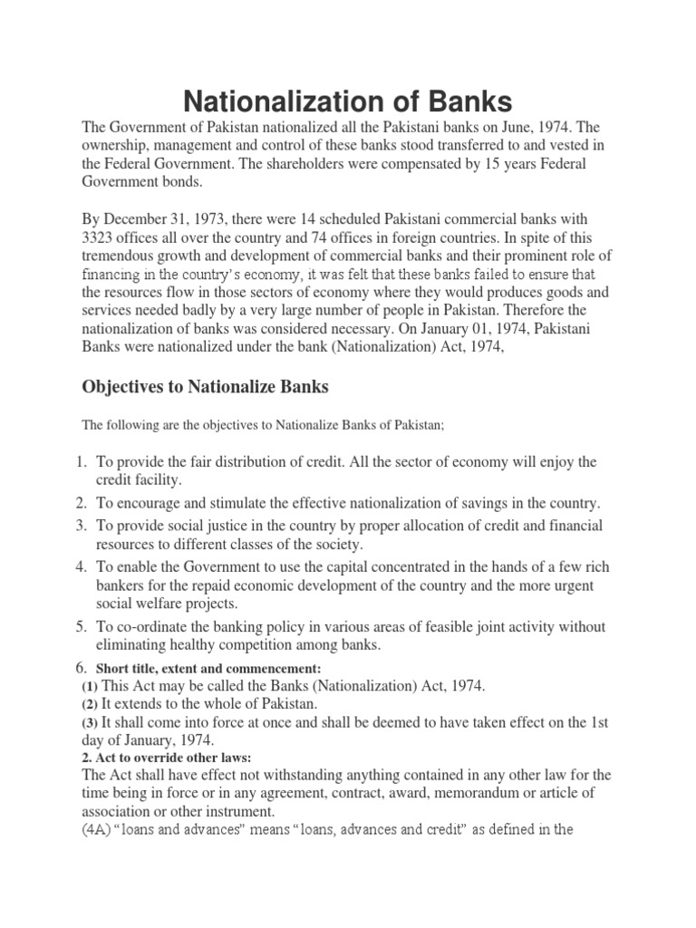 Nationalization of Banks | PDF | Nationalization | Banks