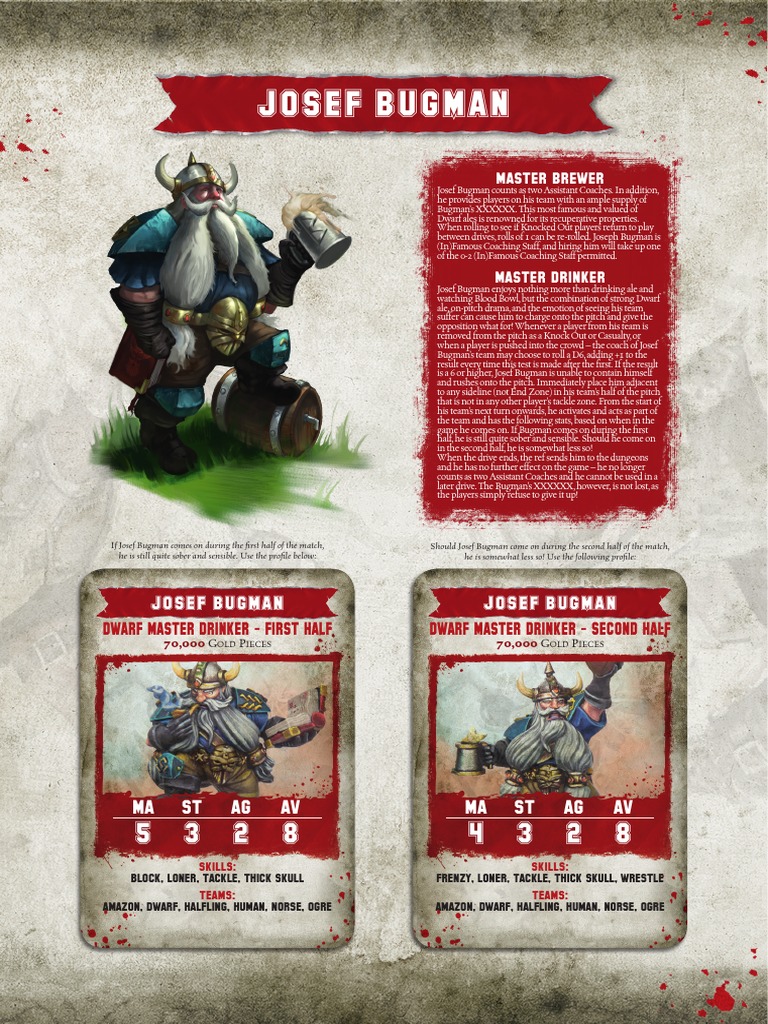 Josef Bugman: Blood Bowl Profile | PDF | Fictional Locations | Fantasy ...
