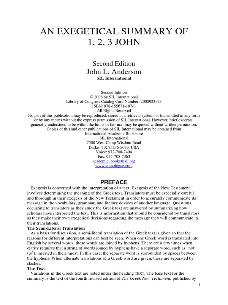 An Exegetical Summary of 1, 2, 3 John | PDF | Exegesis | New Testament