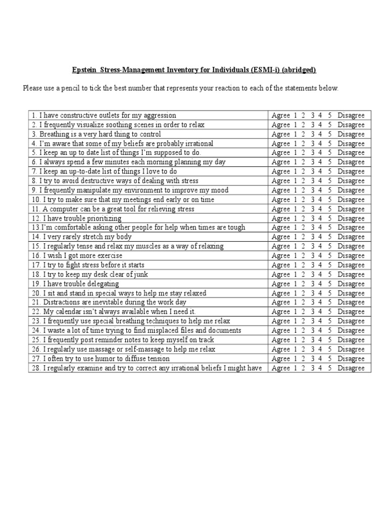 DR Robert Epstein S Stress Management Inventory | PDF | Stress ...