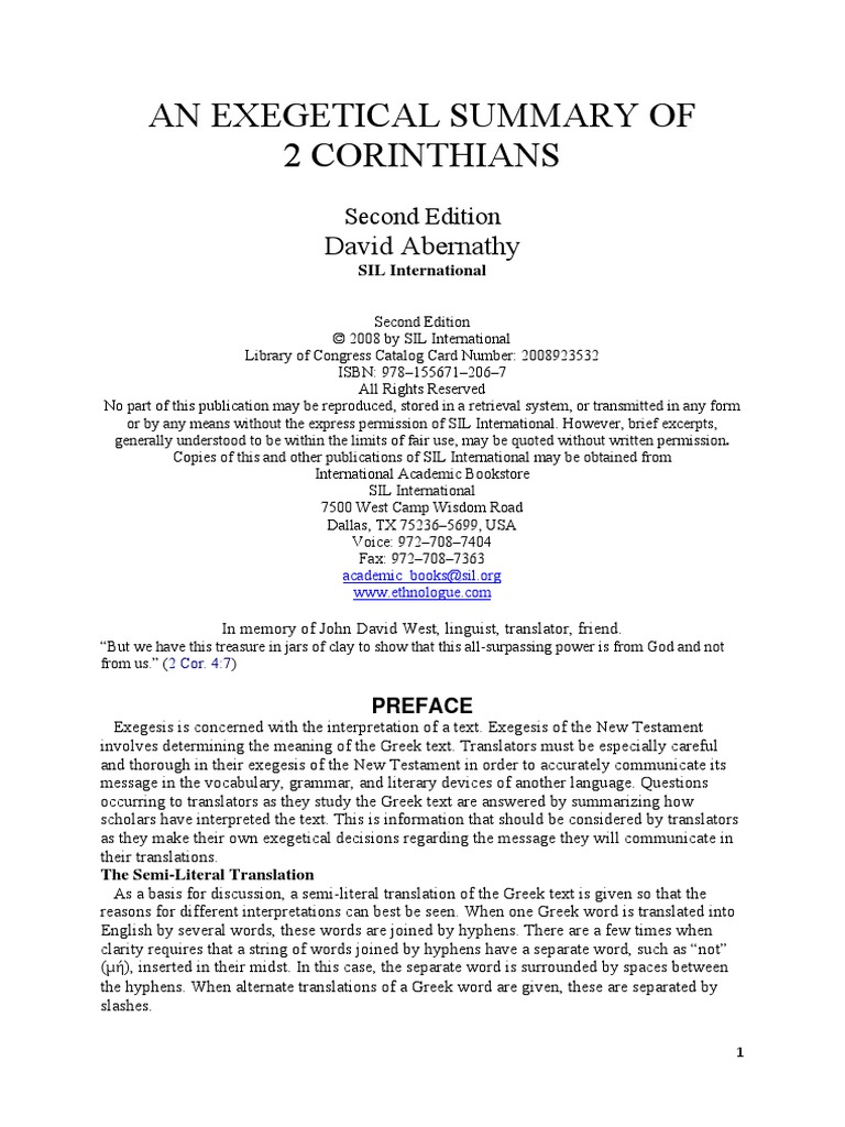 An Exegetical Summary of 2 Corinthians | PDF | Paul The Apostle | Bible