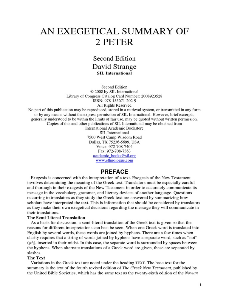 AN EXEGETICAL SUMMARY OF 2 PETER | New Testament | Bible