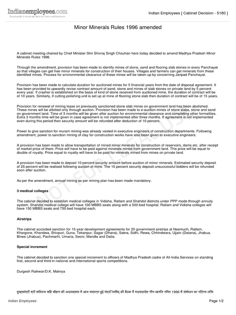 Minor Minerals Rules 1996 Amended PDF | PDF | Mining | Economies