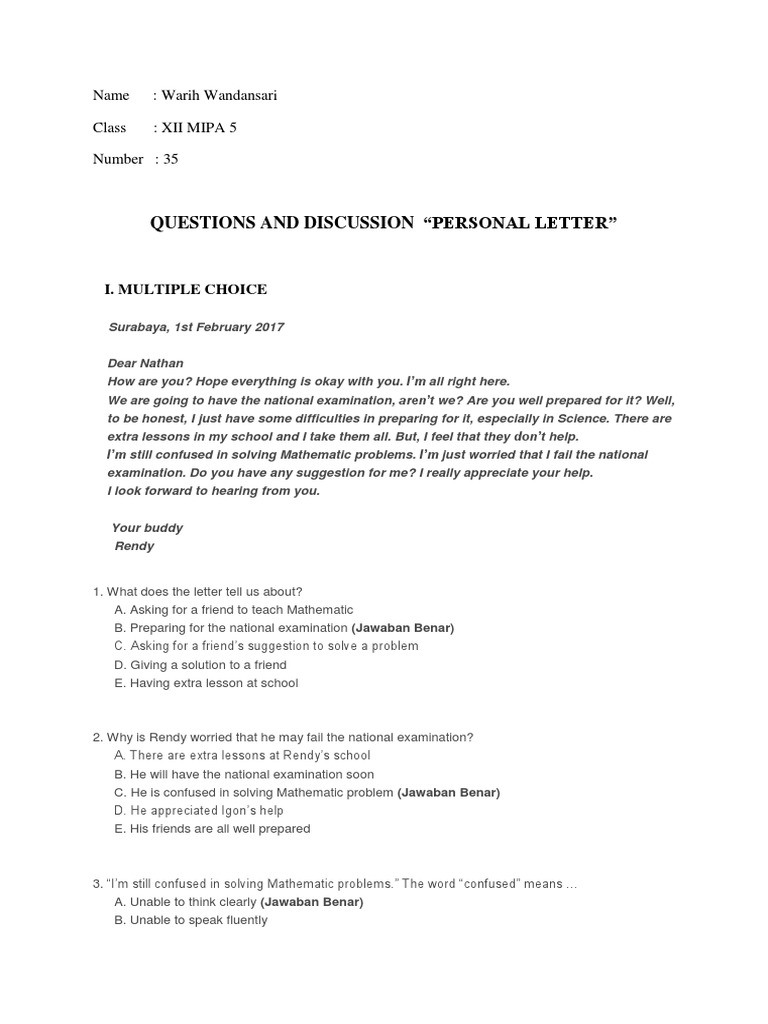 Personal Letter (Soal) | PDF