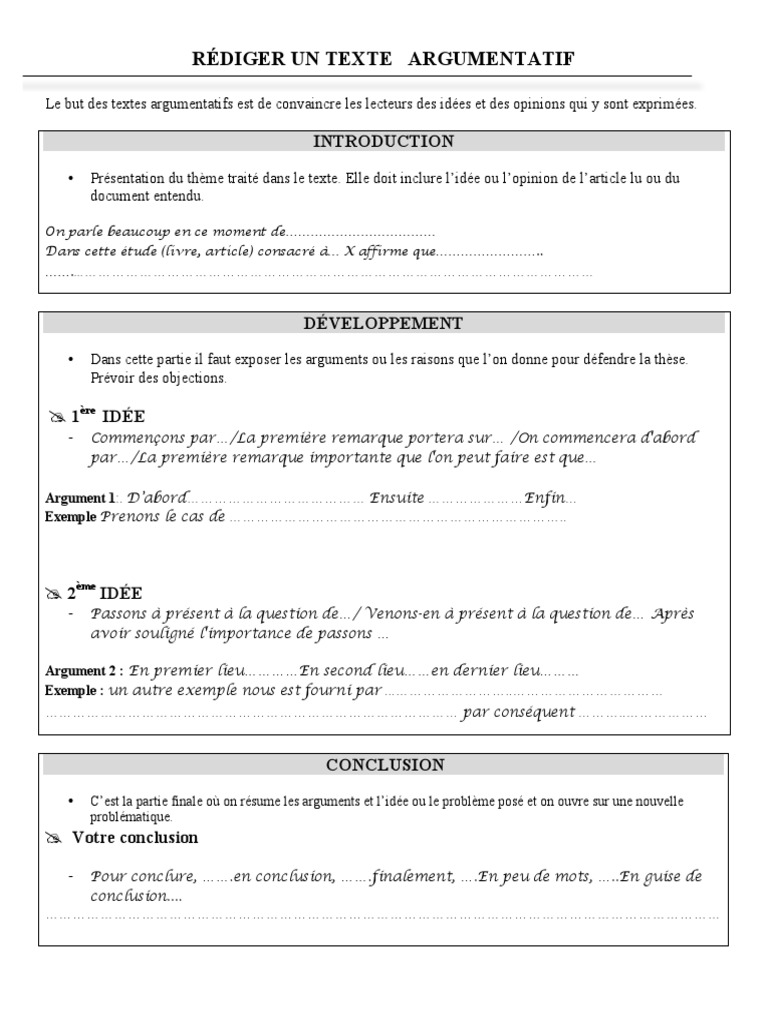 Fiche Rédiger Un Texte Argumentatif | PDF