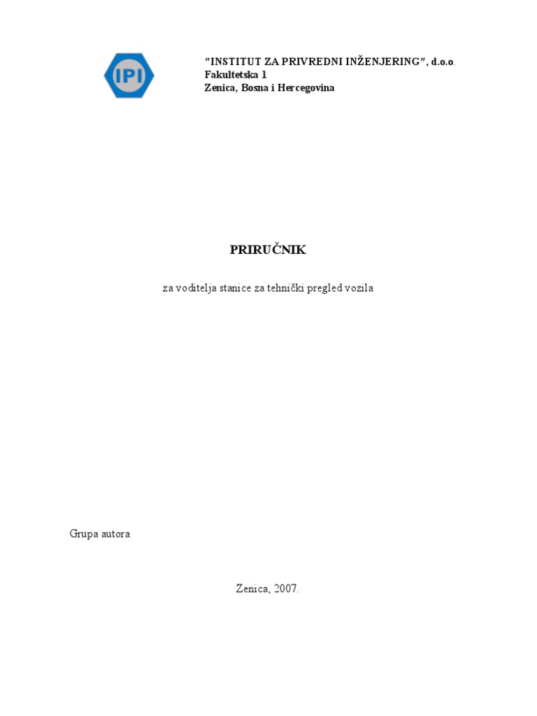 Prirucnik Za Voditelja Stanice Za Tehnicki Pregled Vozila | PDF