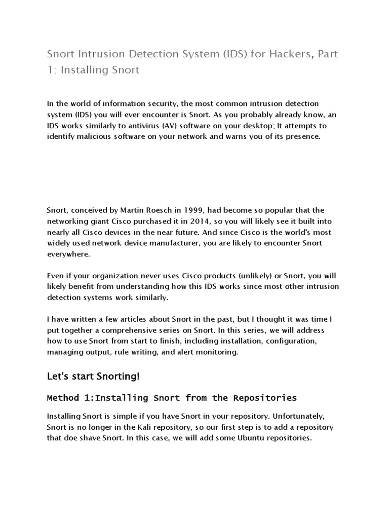 Snort For Kali Linux | PDF | Transmission Control Protocol | Denial Of Service Attack