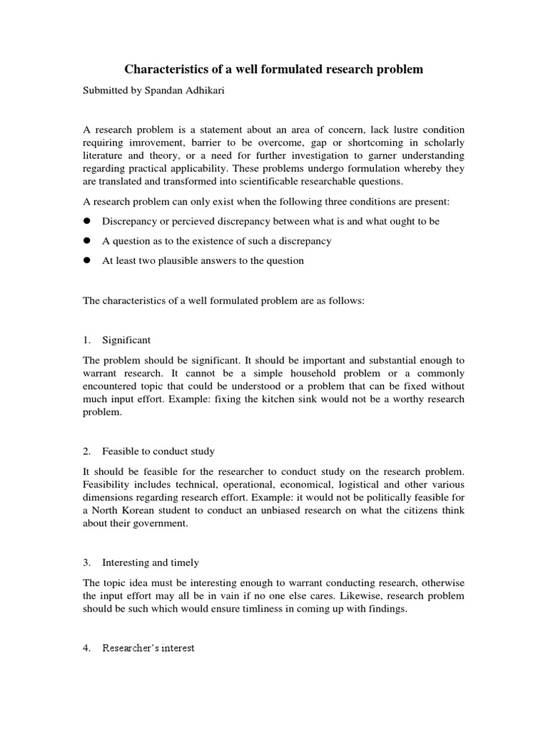 Characteristics of A Well Formulated Research Problem | PDF ...