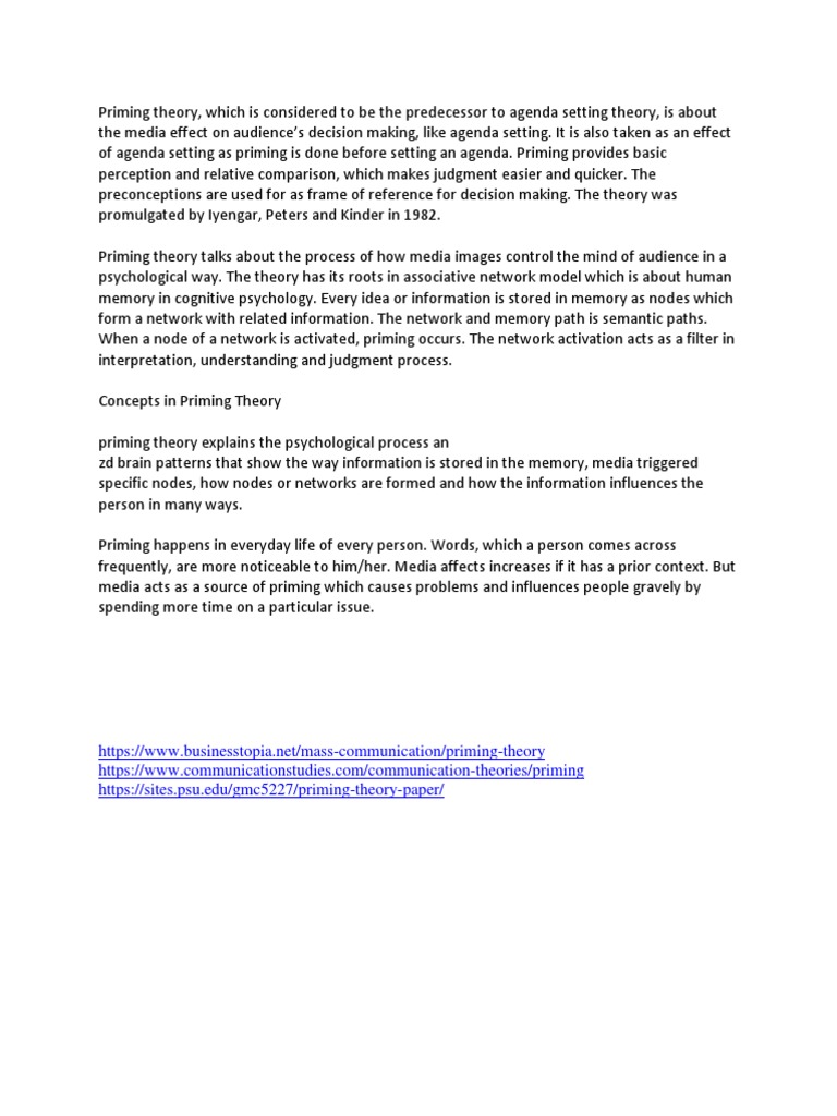 Priming Theory | PDF | Priming (Psychology) | Memory