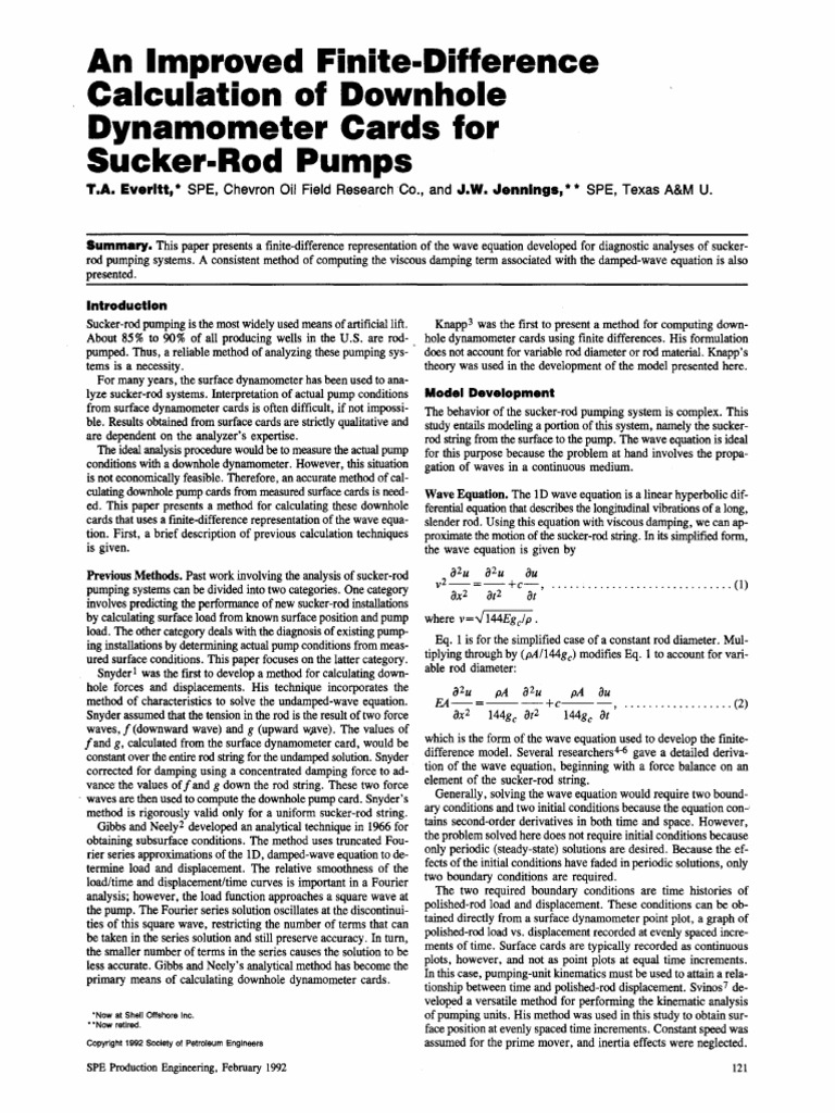 An Improved Finite-Difference Calculation of Downhole Dynamometer Cards ...